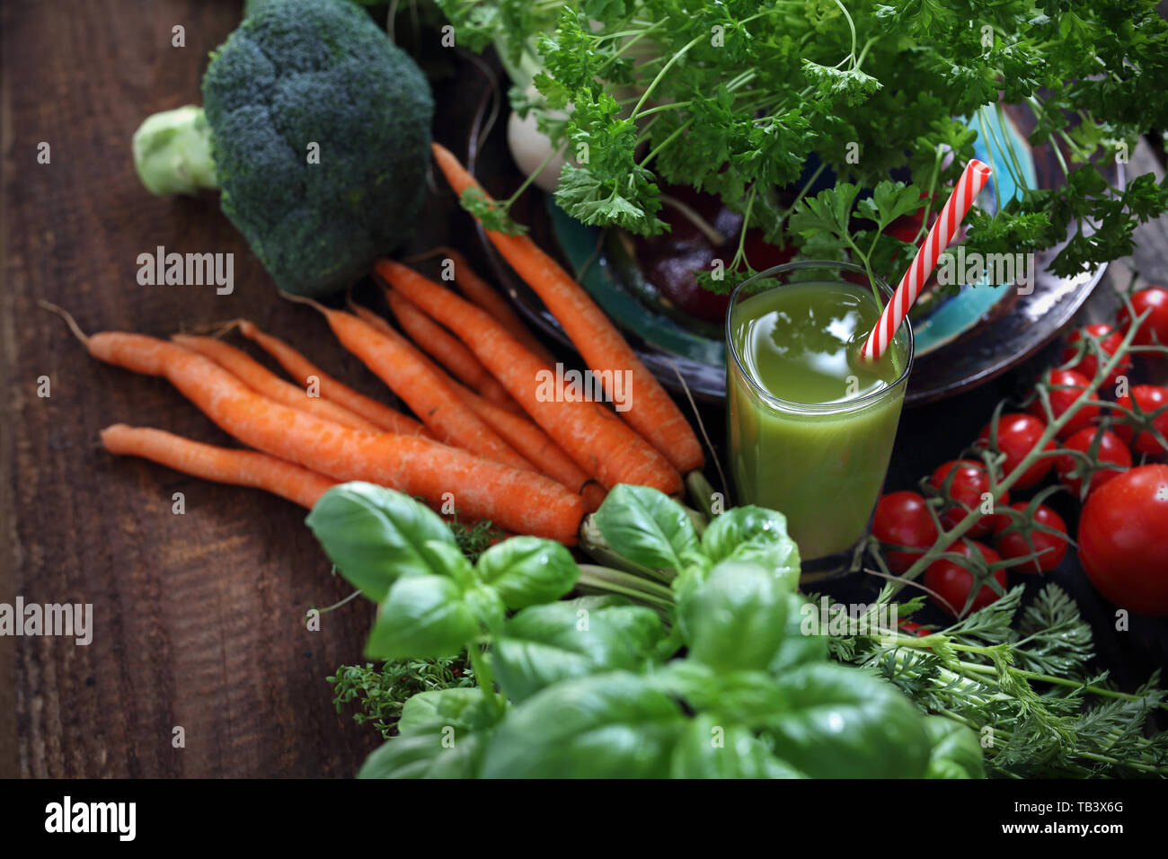 Green vegetable smoothie. Organic vegetables straight from the garden ...