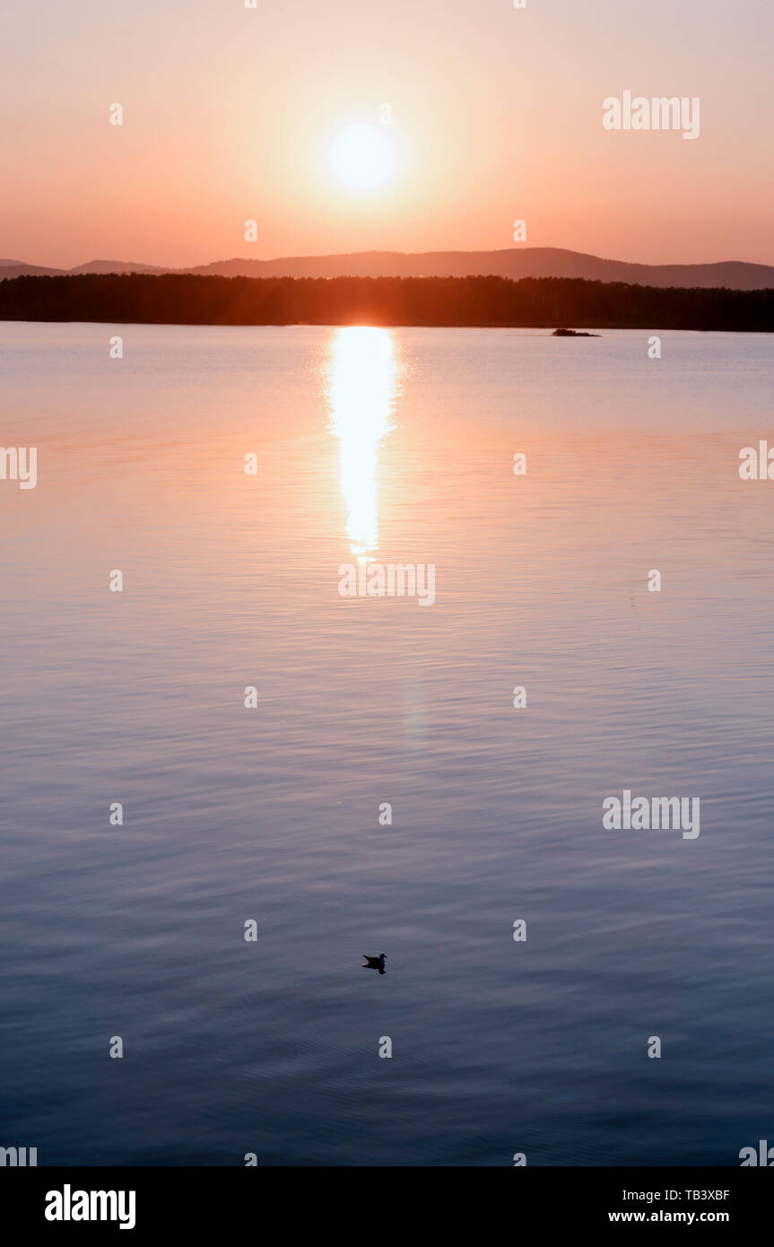 Sea sunset landscape scene. Summer evening water scene. Sea harbor ...
