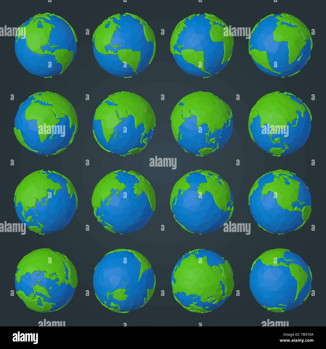 Collection of planet Earth 3d icons in modern low poly geometric style ...