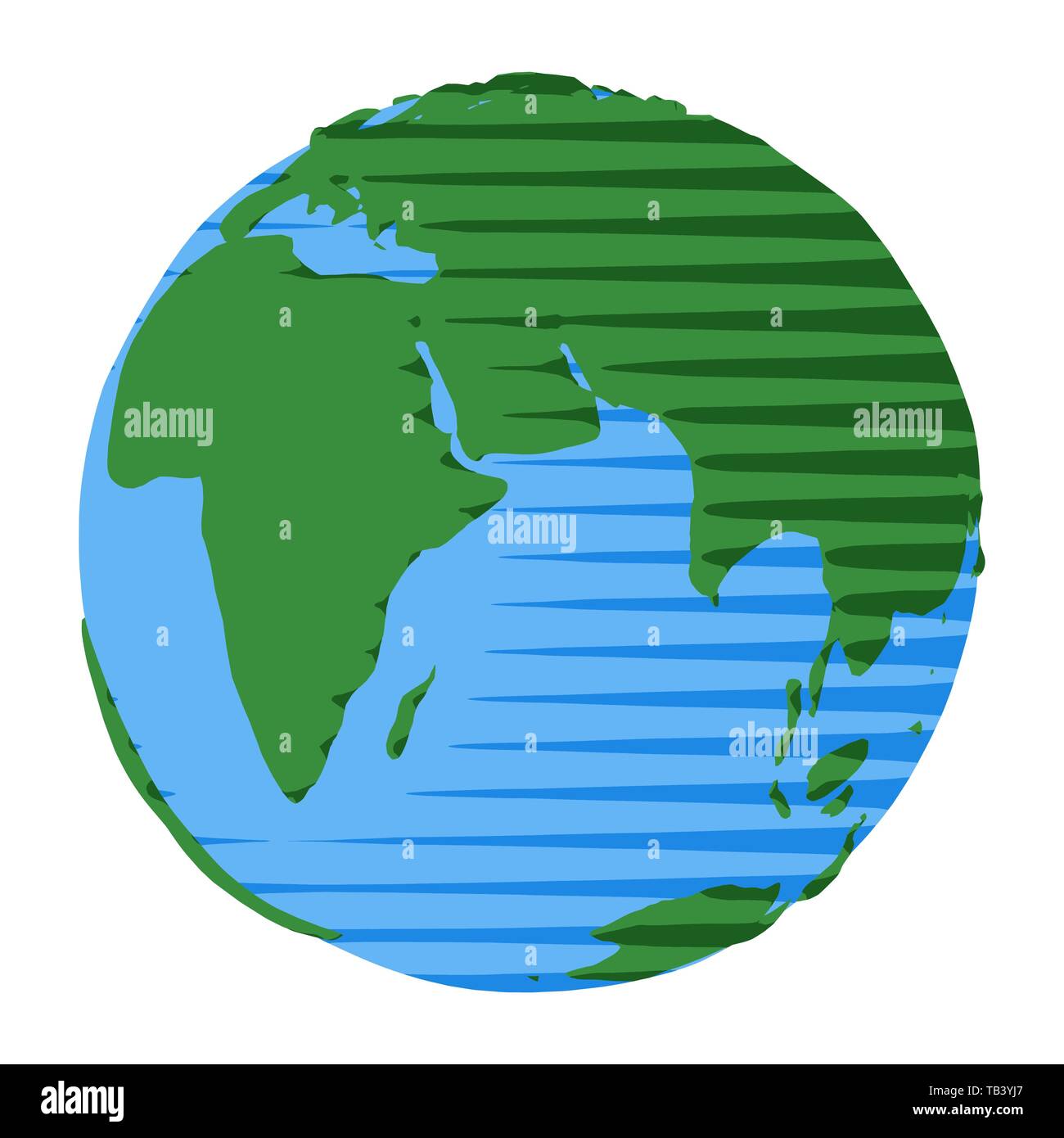Icon of eastern hemisphere of Earth drawn in retro cartoon flat style ...