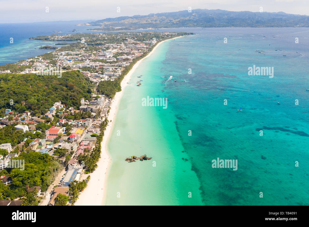The coast of the island of Boracay. White beach and clear sea. Seascape ...