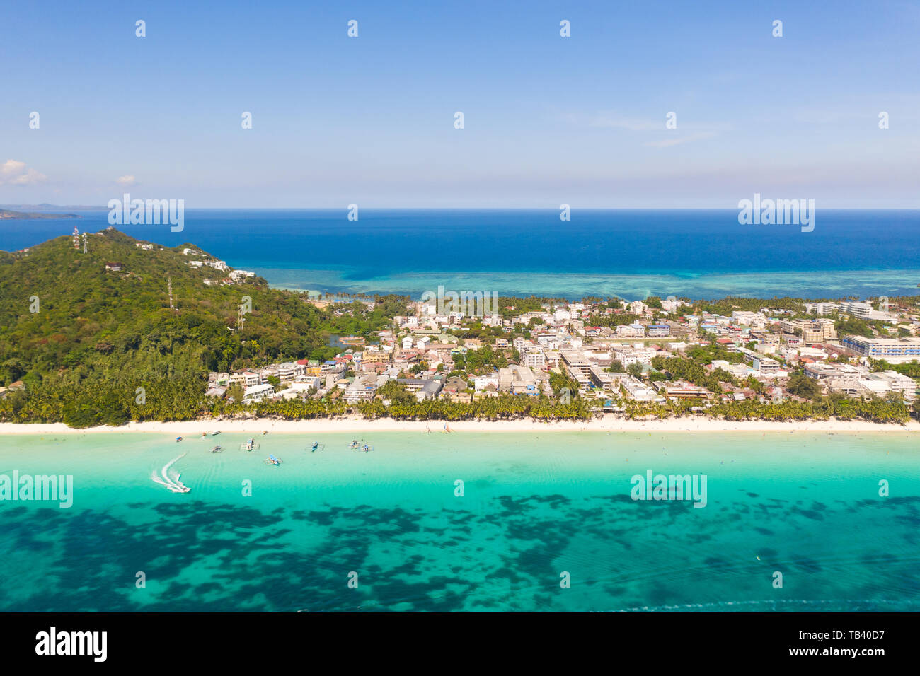 White beach on the island of Boracay, Philippines, top view. White ...