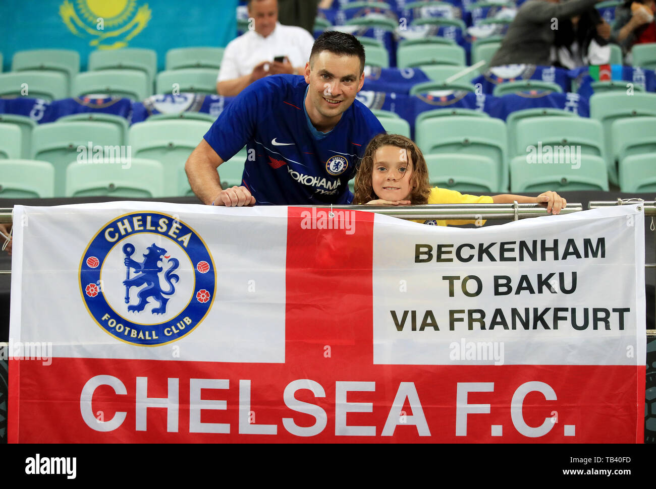 Chelsea fans display their banner in the stands before the UEFA Europa ...