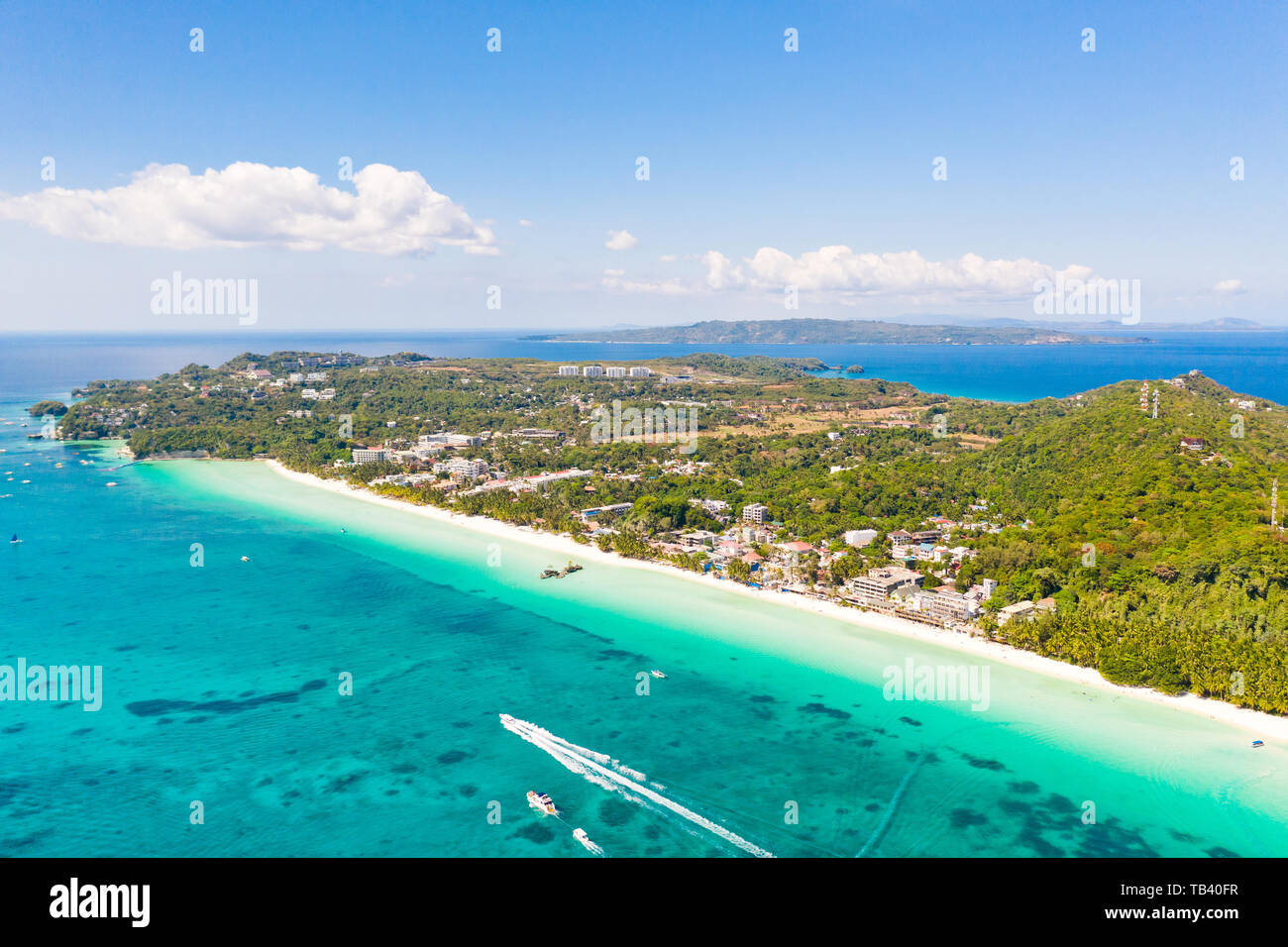 White beach on the island of Boracay, Philippines, top view. White ...