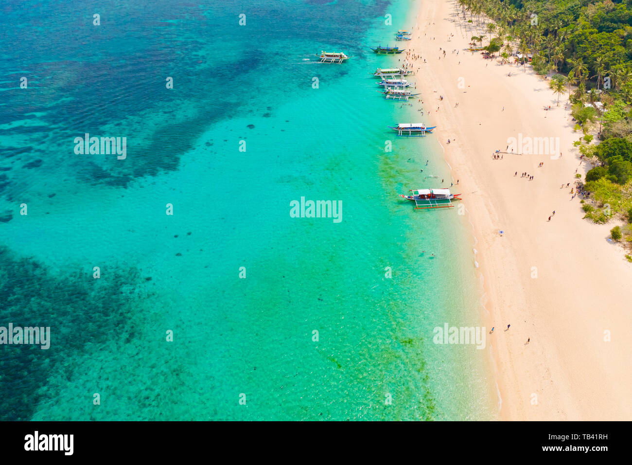 Puka Shell Beach, Boracay Island, Philippines, aerial view. Tropical ...