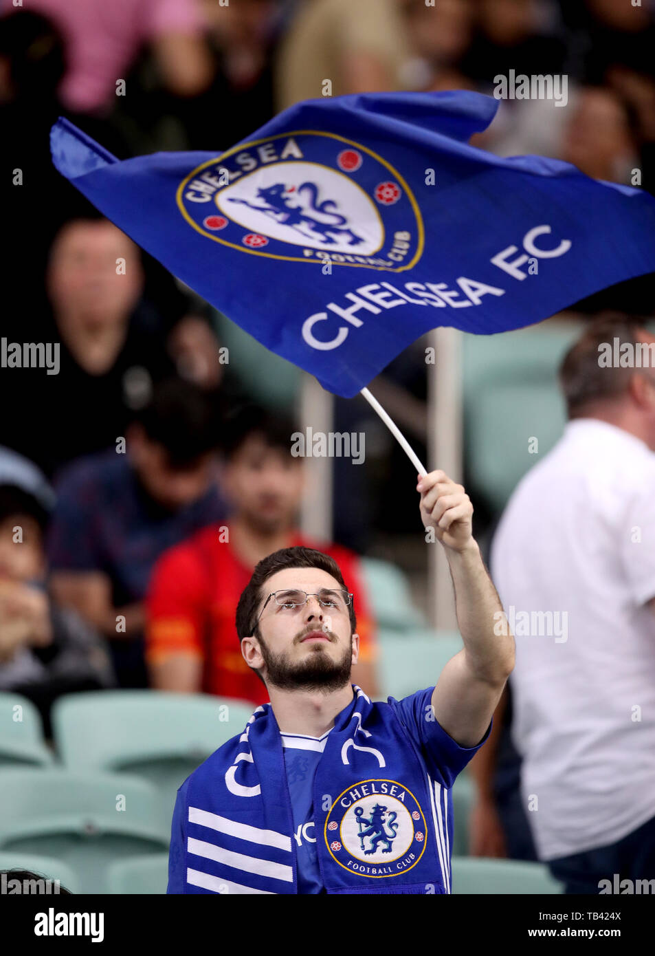 A fan of Chelsea in the stands before the UEFA Europa League final at ...