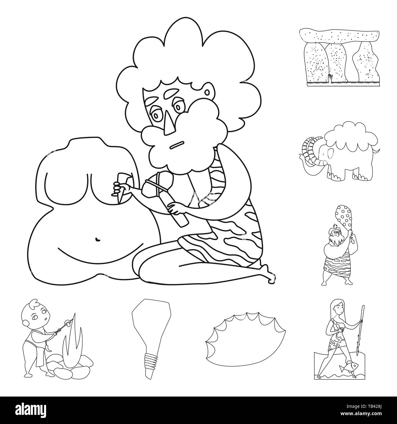 man,stone,mammoth,kid,cudgel,flint,woman,primeval,monolith,animal ...