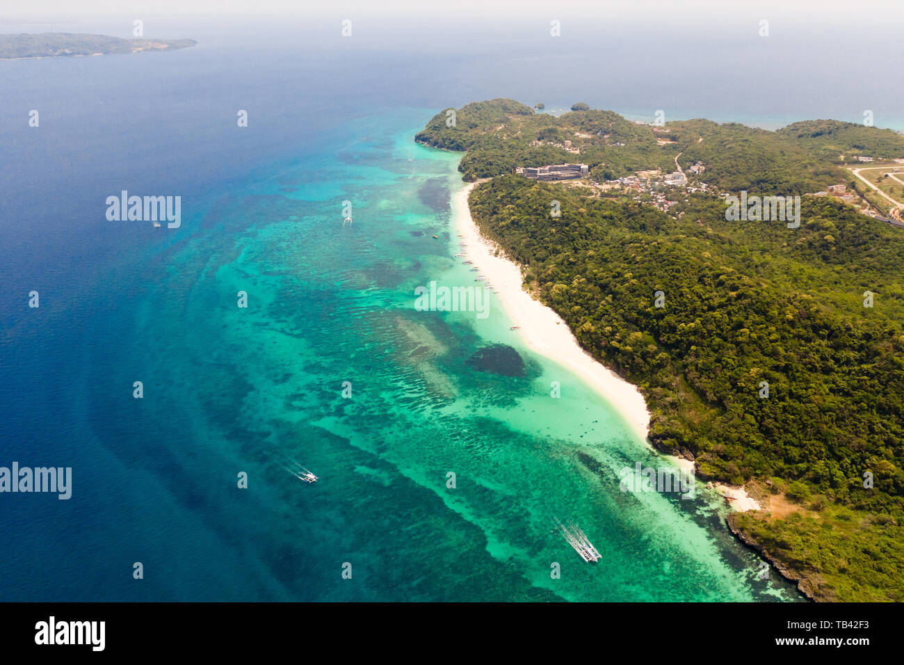 Puka Shell Beach, Boracay Island, Philippines, aerial view. Tropical ...