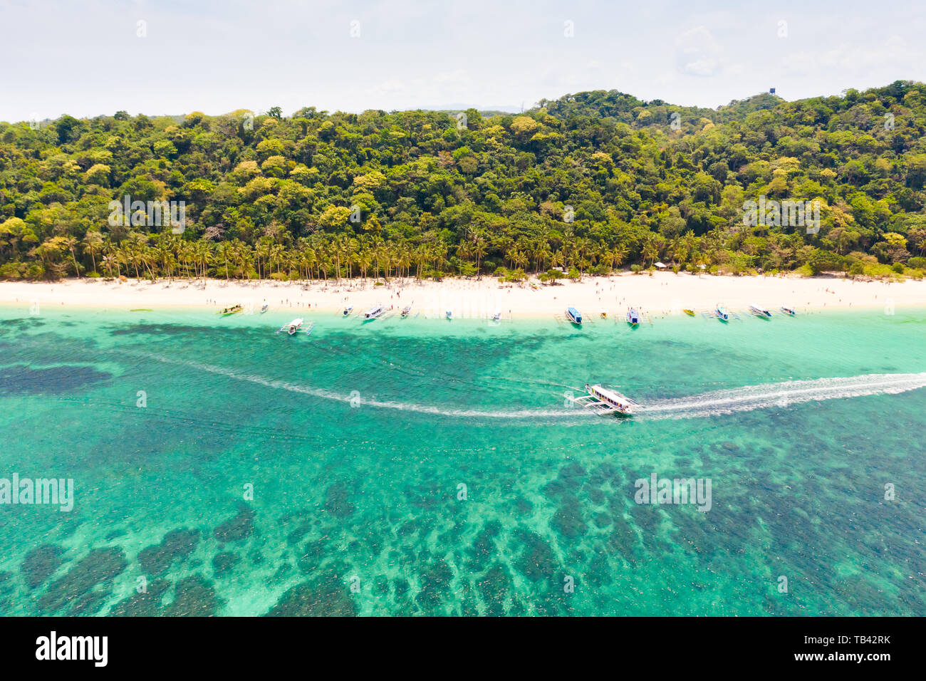 Puka Shell Beach, Boracay Island, Philippines, aerial view. Tropical ...