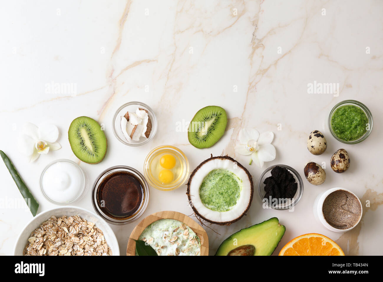 Natural ingredients for cosmetic on light background Stock Photo - Alamy