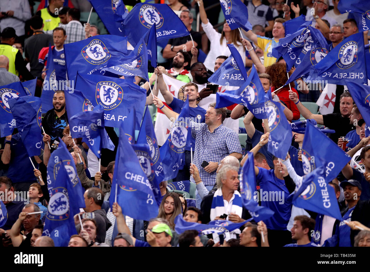Chelsea fans show their support in the stands before the UEFA Europa ...