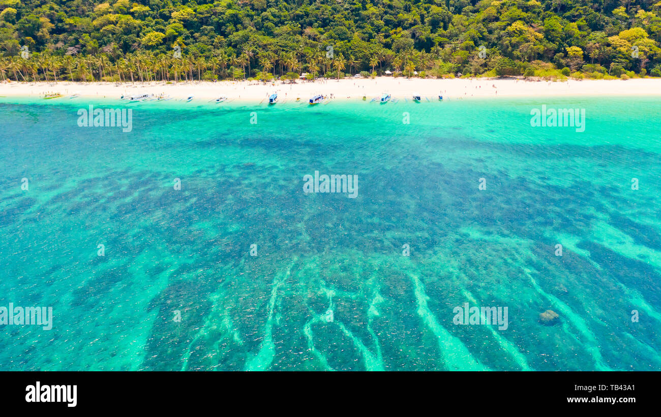 Puka Shell Beach, Boracay Island, Philippines, aerial view. Colorful ...