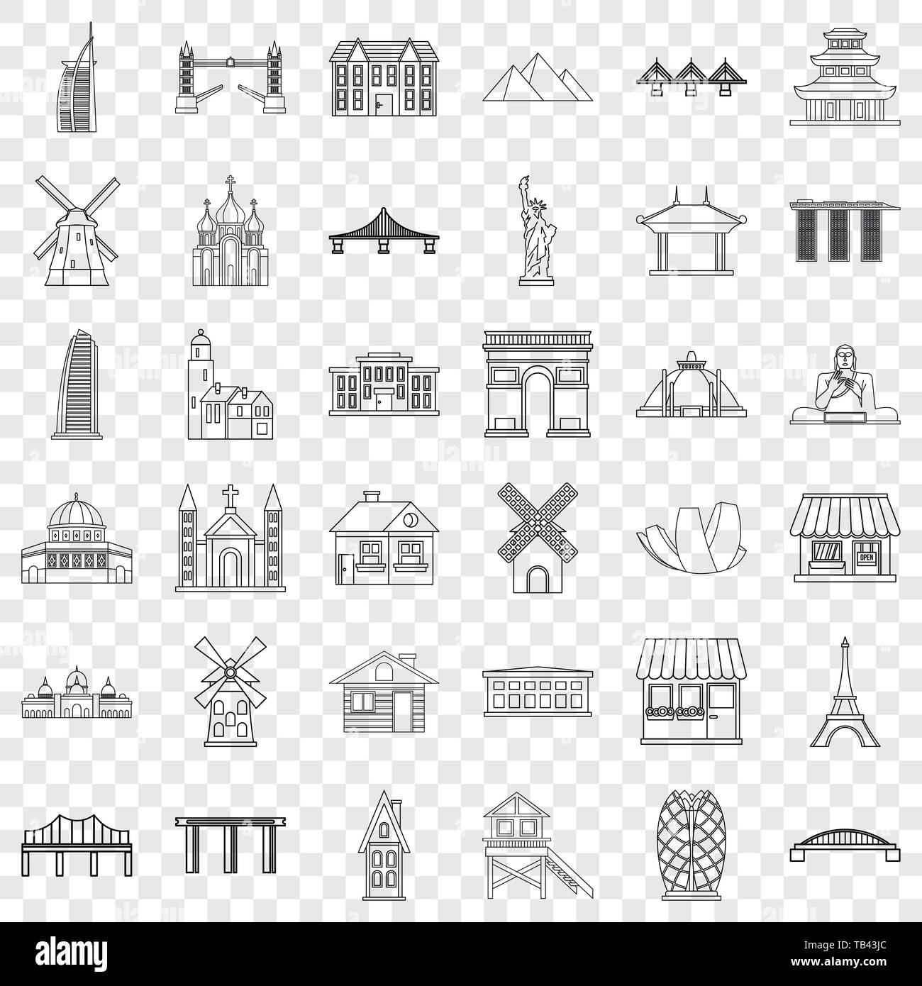 Tourist attraction icons set, outline style Stock Vector Image & Art ...