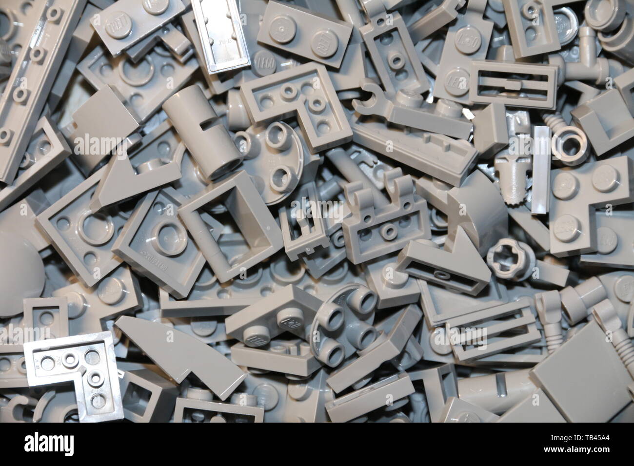 LEGO light bluish gray bricks, tiles, plates, technic parts together on ...