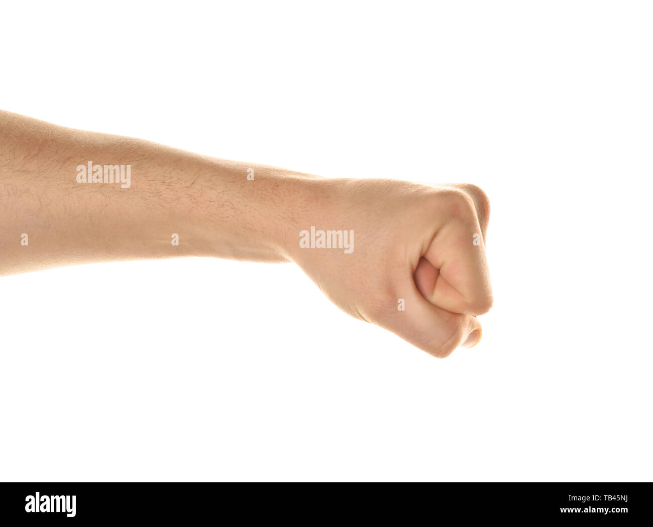 Male hand with clenched fist on white background Stock Photo - Alamy