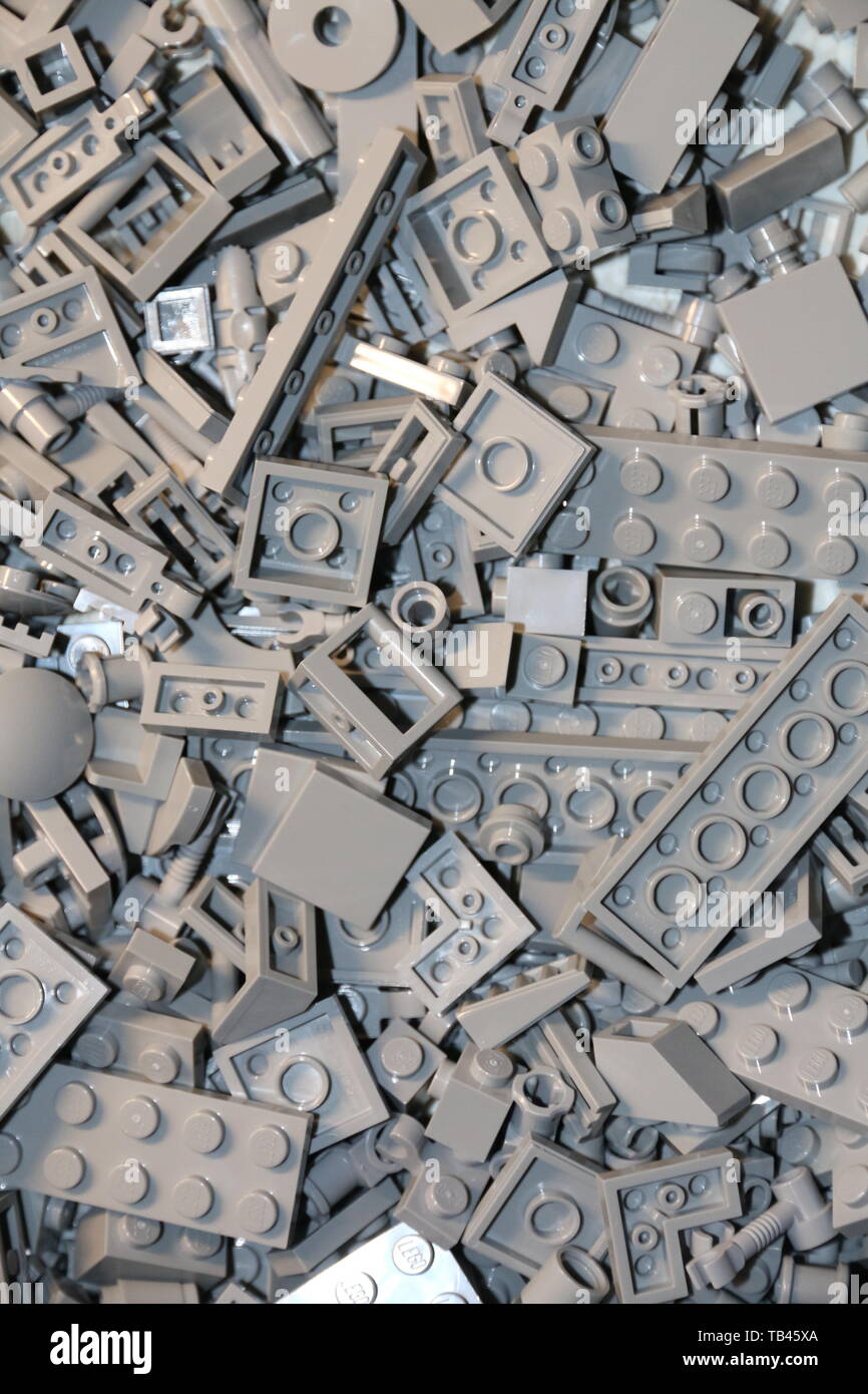 LEGO light bluish gray bricks, tiles, plates, technic parts together on ...