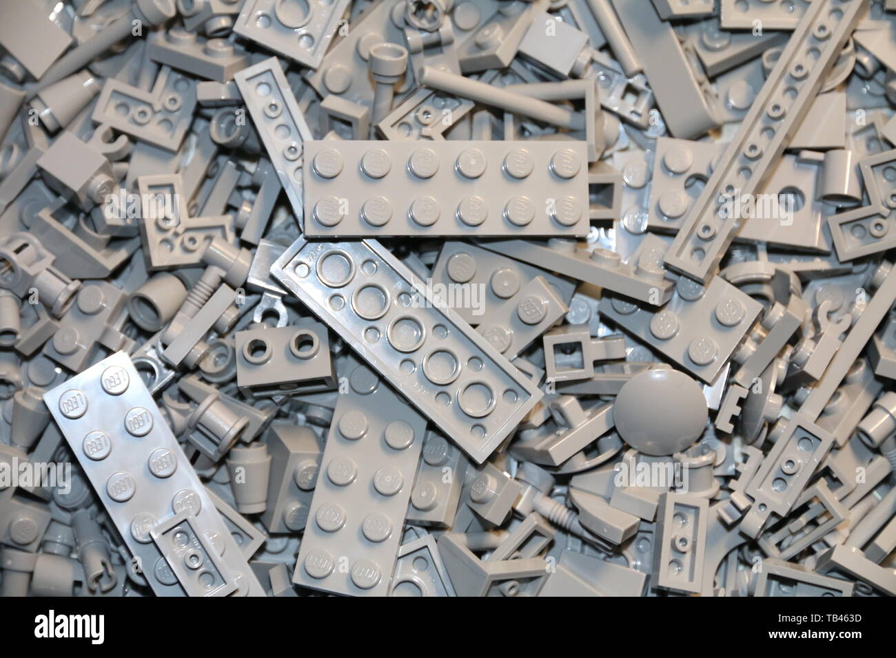 LEGO light bluish gray bricks, tiles, plates, technic parts together on ...