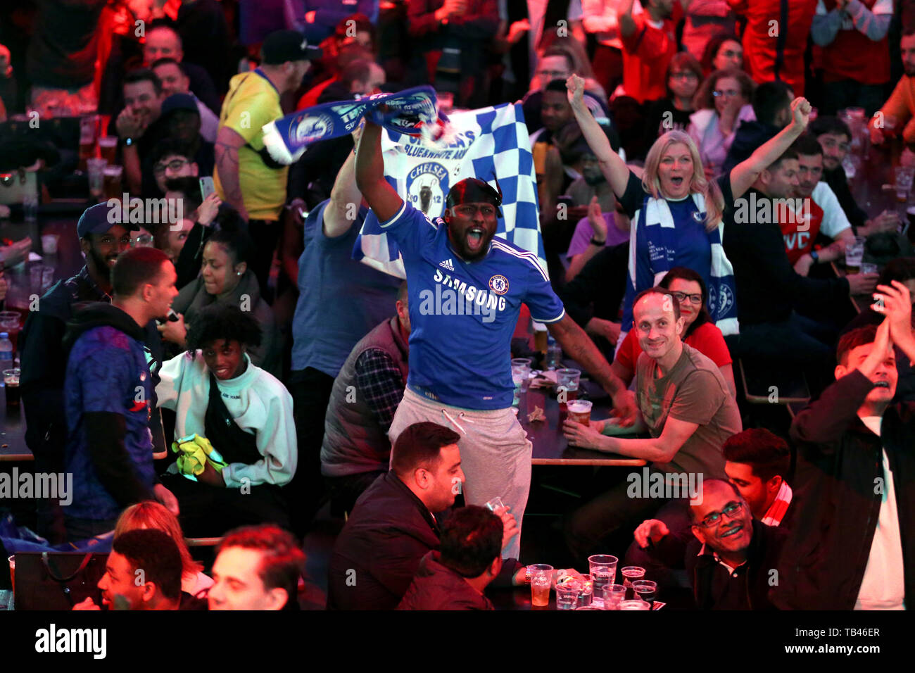 Chelsea fans celebrate as they watch the UEFA Europa League final at ...