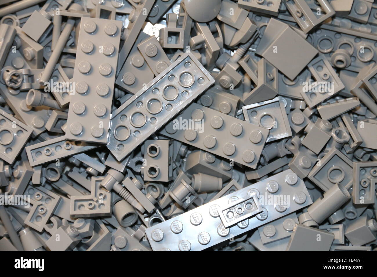 LEGO light bluish gray bricks, tiles, plates, technic parts together on ...