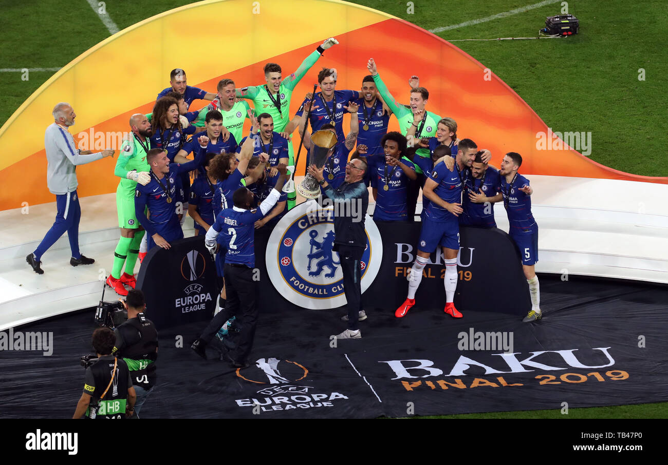 Chelsea celebrate winning the UEFA Europa League final at The Olympic ...