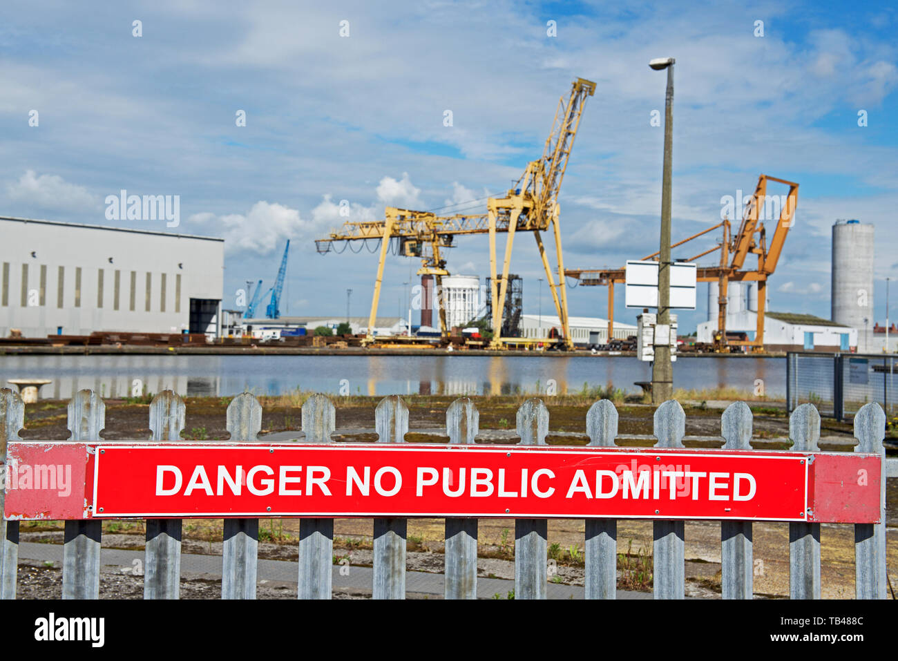 Sign warning public away from Goole Docks, East Yorkshire, England UK ...