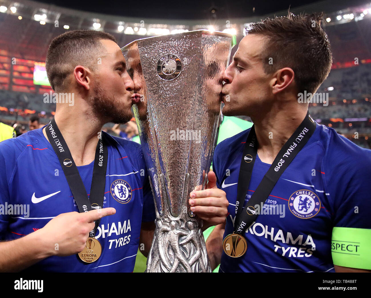 Chelsea's Eden Hazard (left) and Cesar Azpilicueta celebrate with the ...