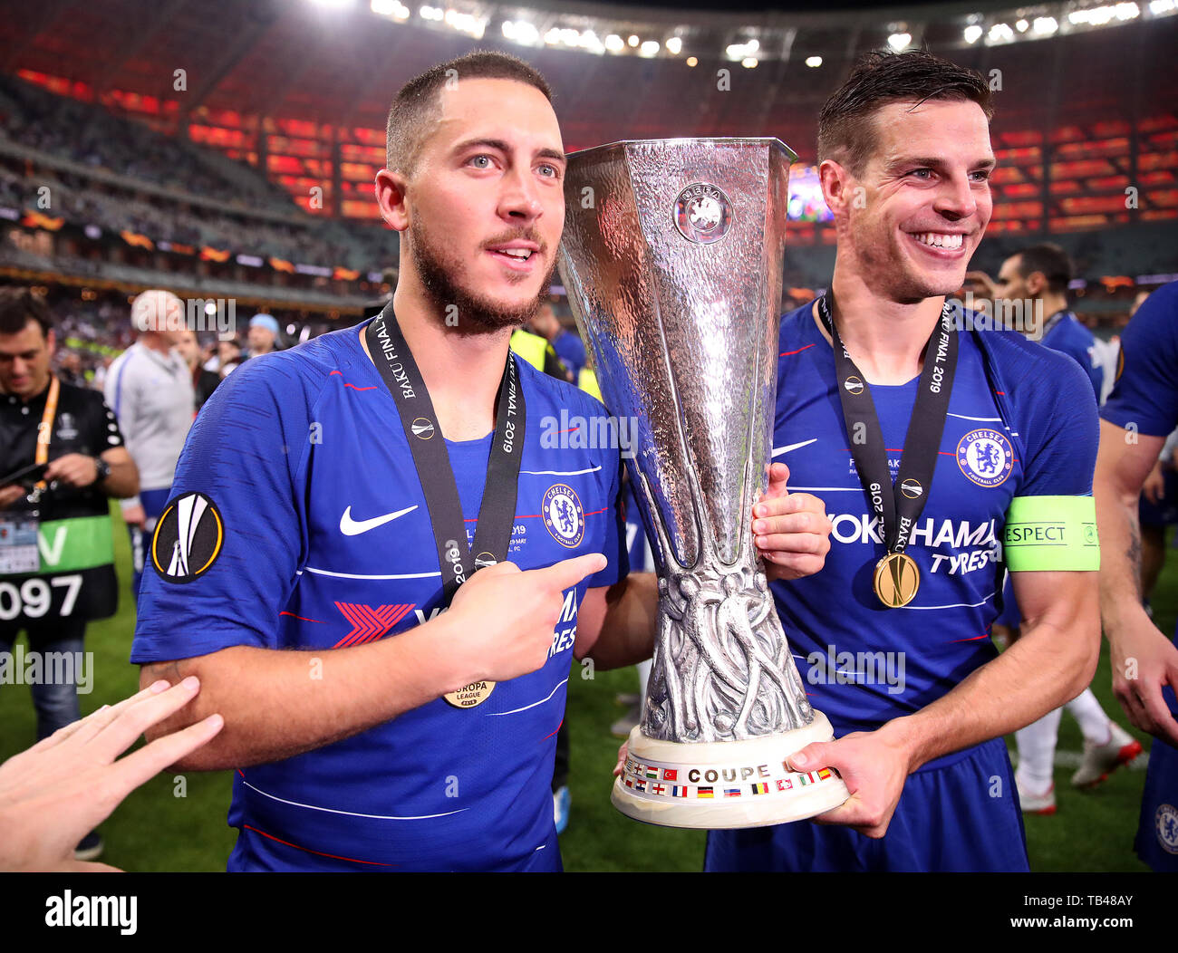 Chelsea's Eden Hazard (left) and Cesar Azpilicueta celebrate with the ...