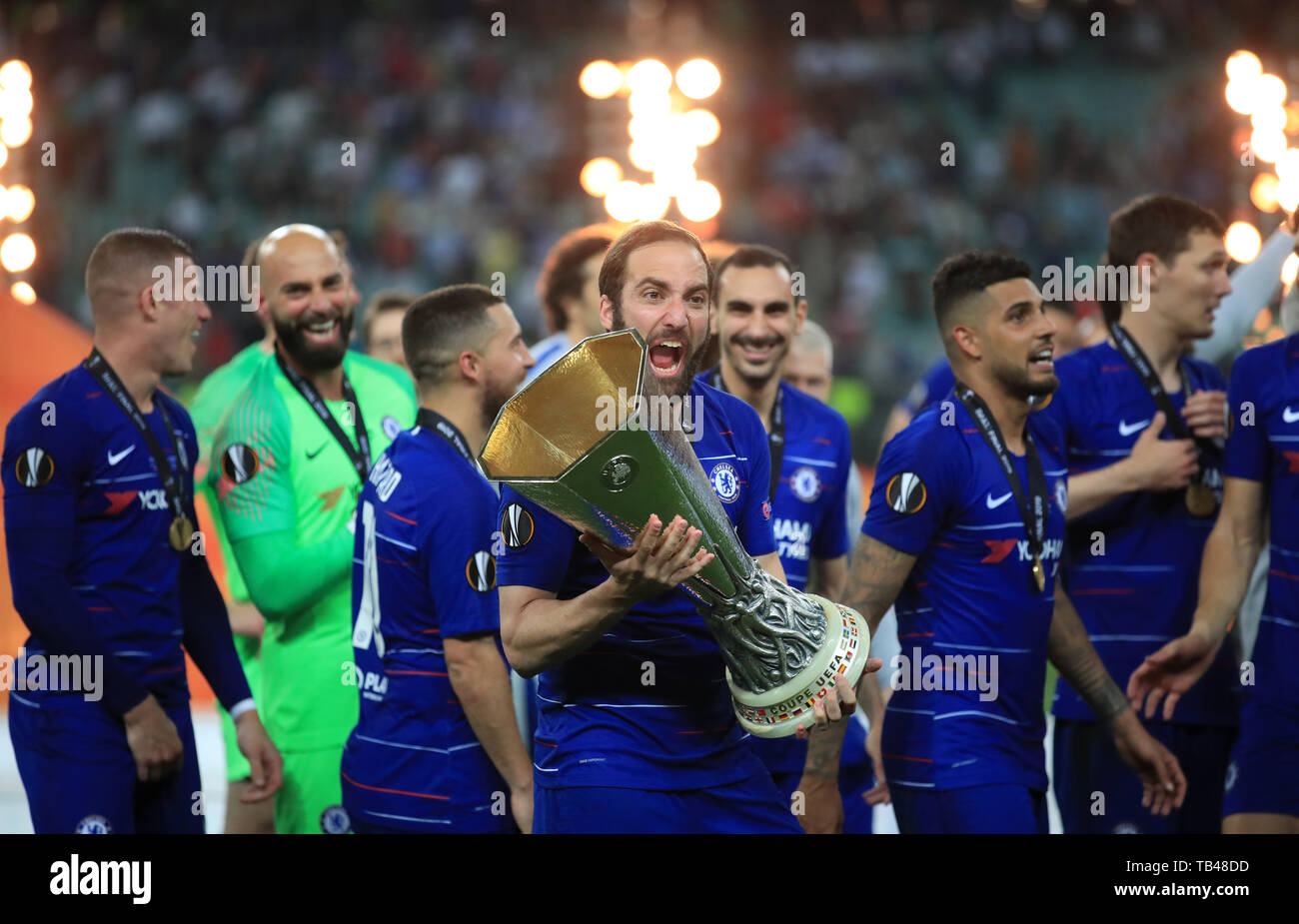 Chelsea's Gonzalo Higuain celebrates after winning the UEFA Europa ...