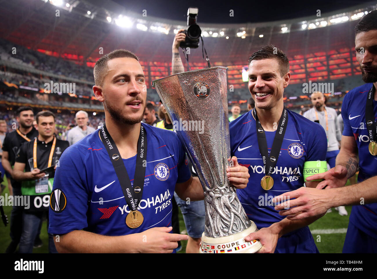 Chelsea's Eden Hazard (left) and Cesar Azpilicueta celebrate with the ...