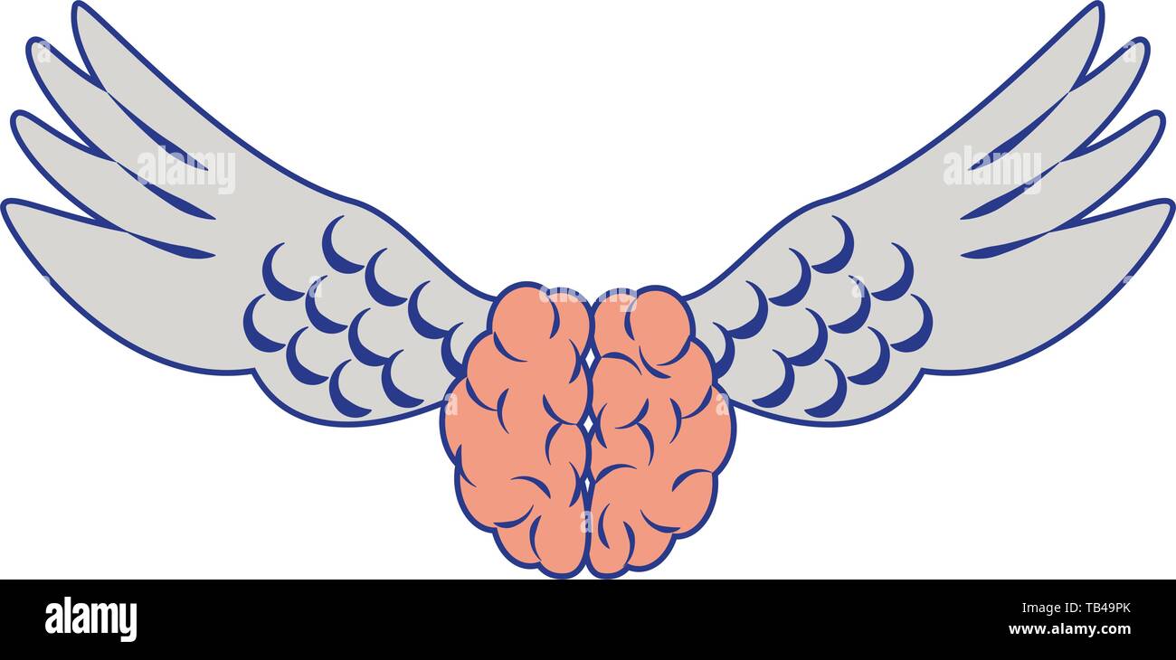 Brain with wings isolated symbol blue lines Stock Vector Image & Art ...