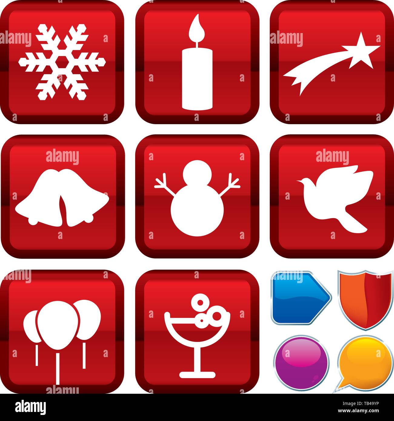 Vector illustration. Set of Christmas icons on square buttons ...