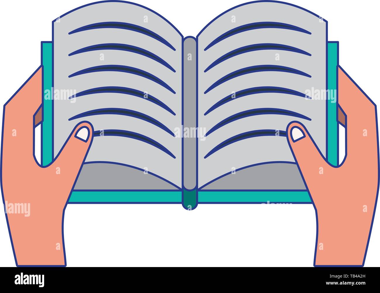 Hand with book open cartoon isolated blue lines Stock Vector Image ...