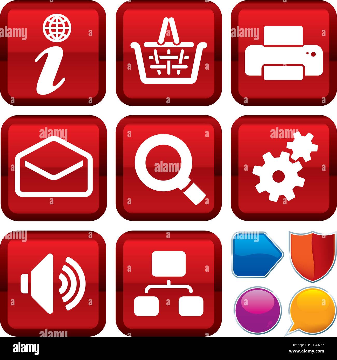 Vector illustration. Set of internet icons on square buttons. Geometric ...