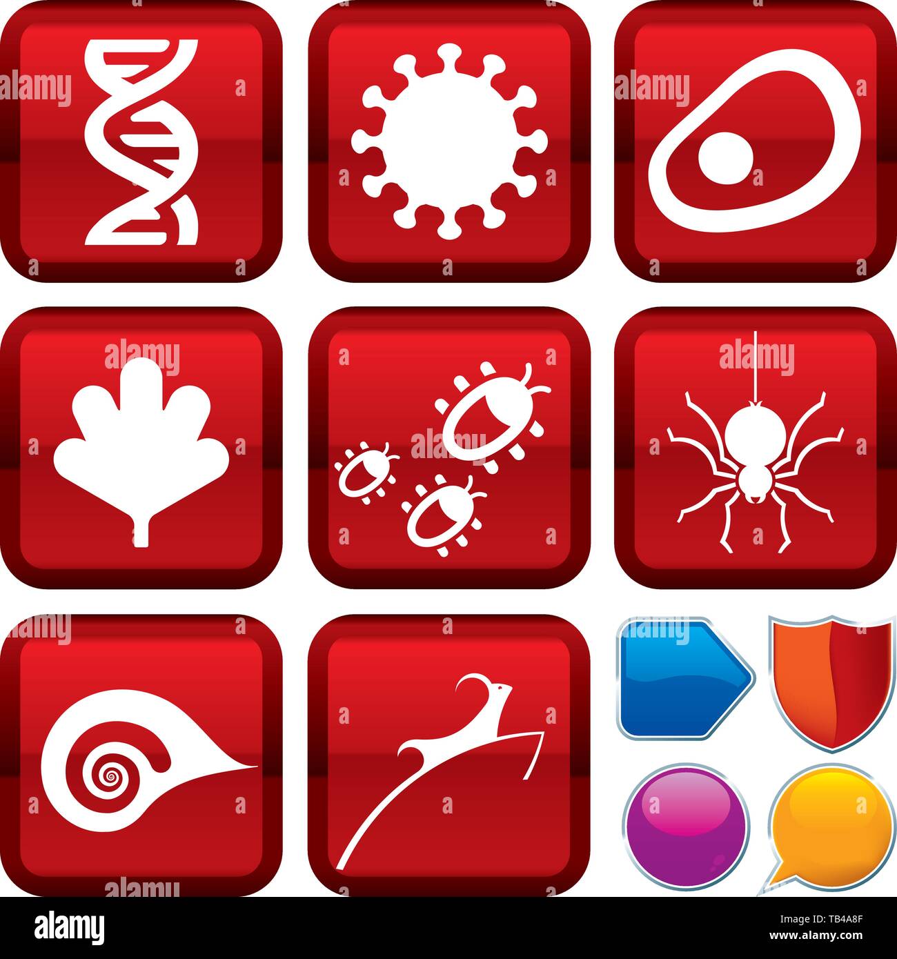 Vector illustration. Set of life icons on square buttons. Geometric ...