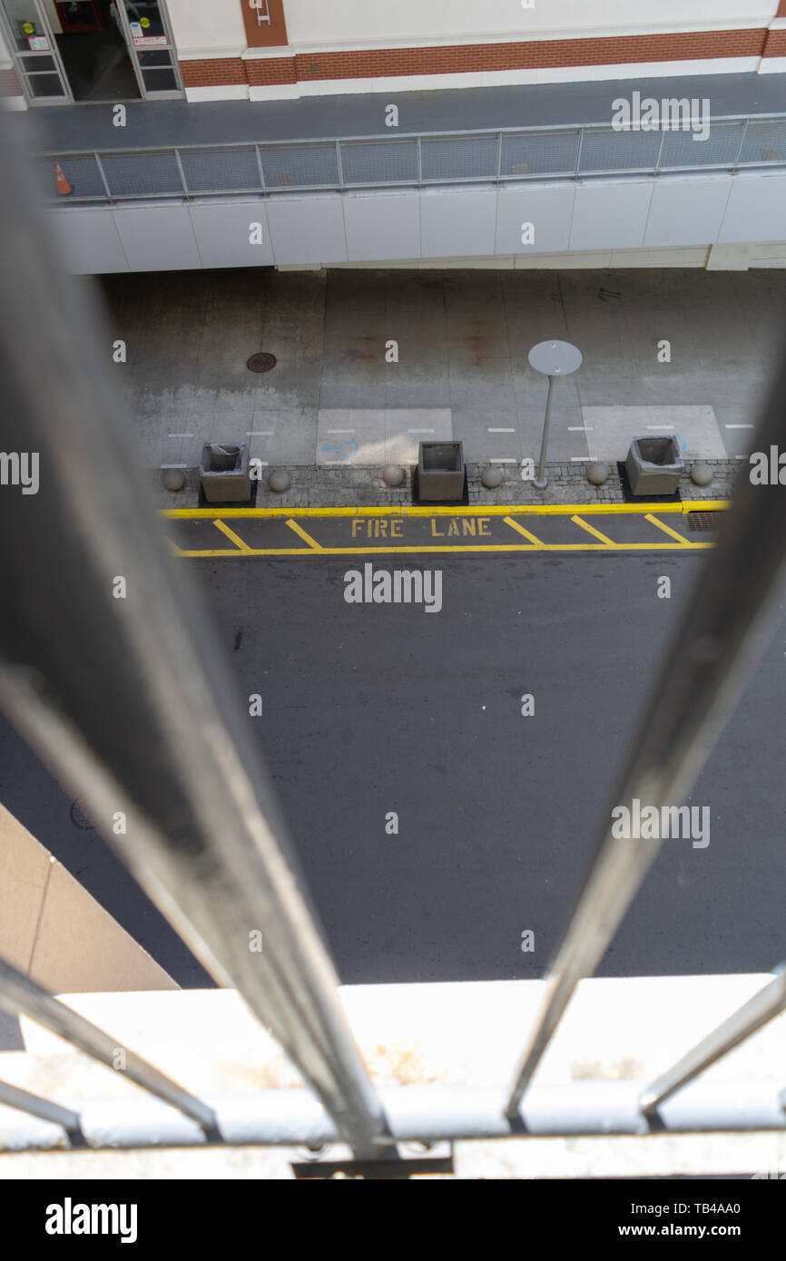 Fire lane markings seen from high above the street Stock Photo - Alamy