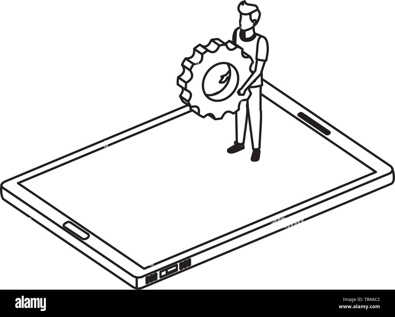 young man lifting gear in smartphone Stock Vector Image & Art - Alamy