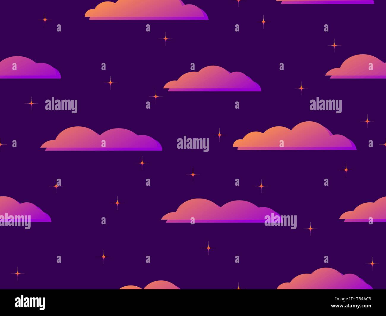 Night sky with stars and clouds seamless pattern. Purple gradient ...
