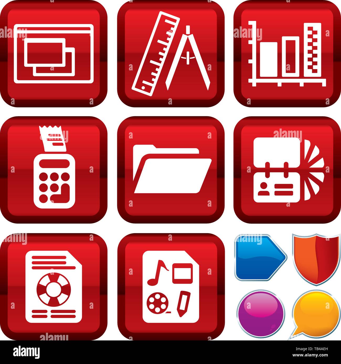 Vector illustration. Set of data icons on square buttons. Geometric ...