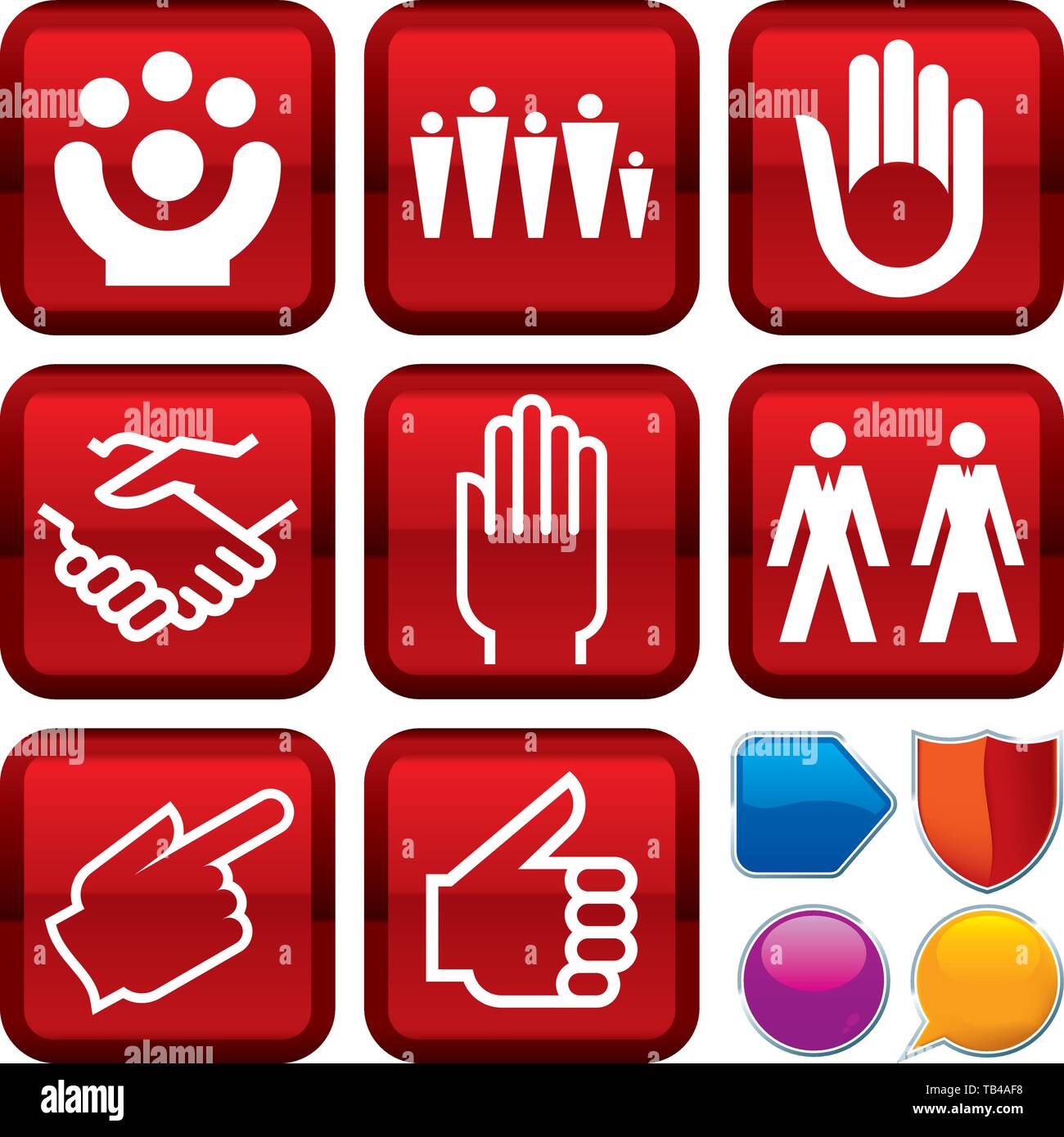 Vector illustration. Set of people icons on square buttons. Geometric ...