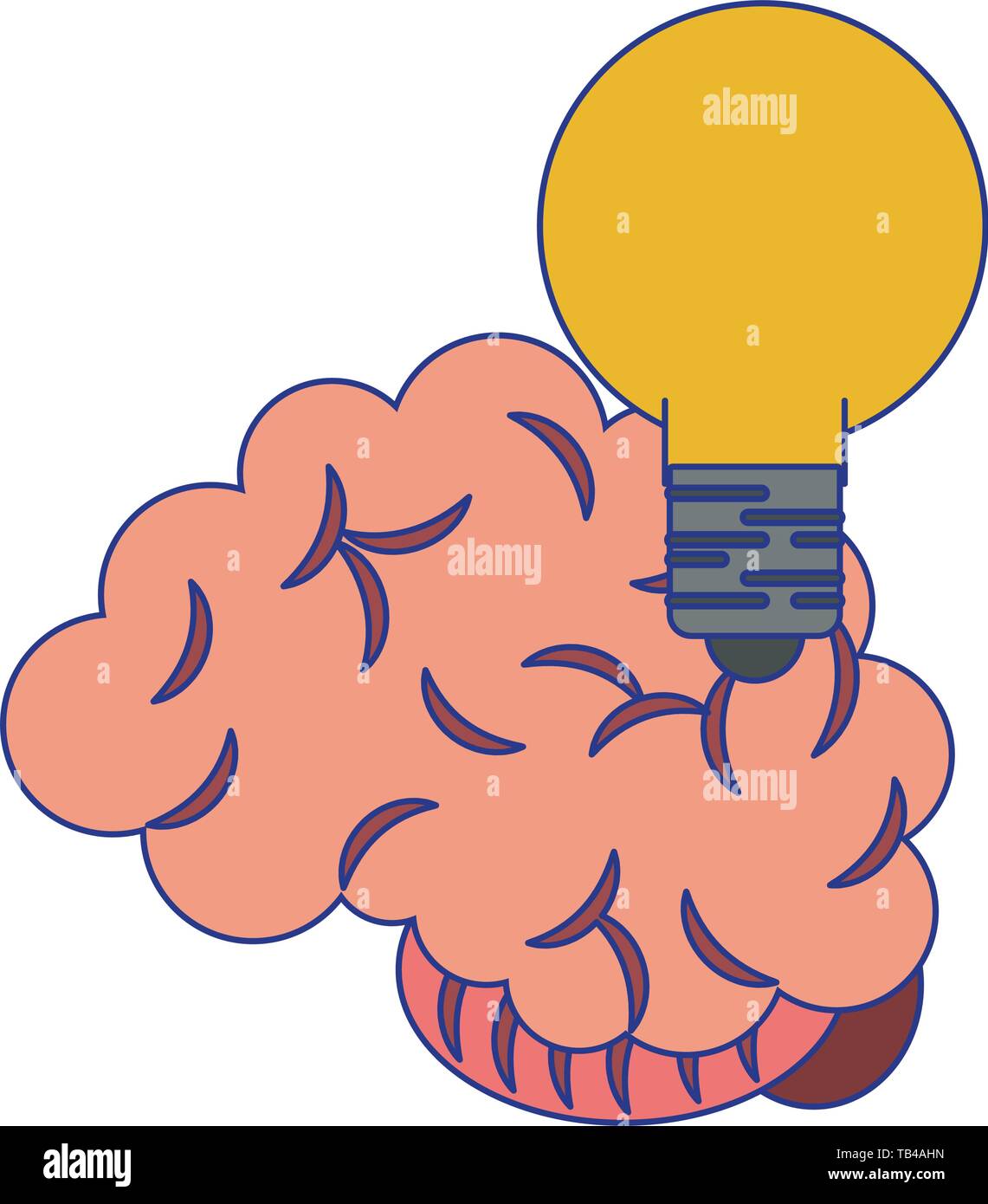 Human brain with bulb light symbol isolated blue lines Stock Vector ...