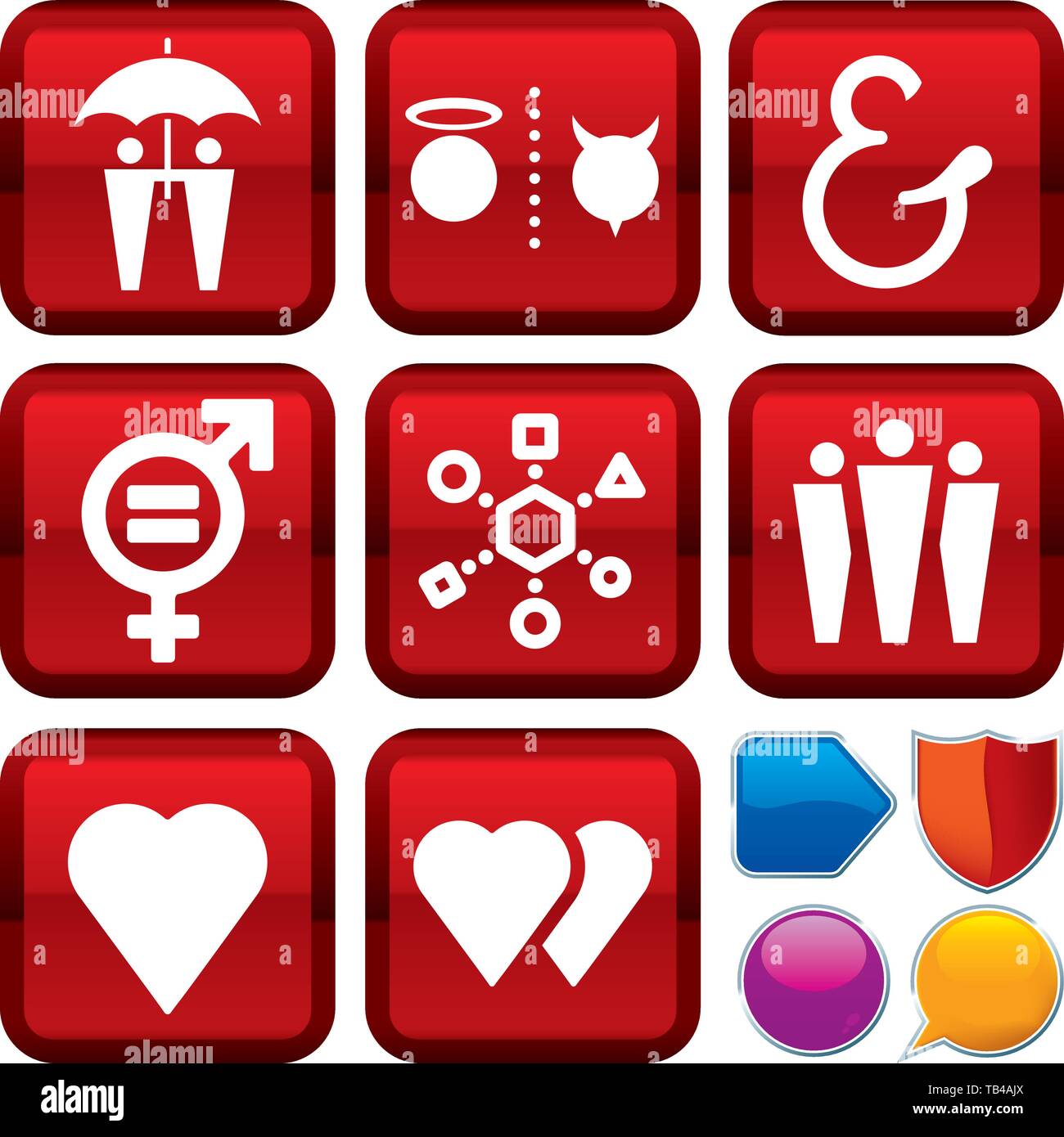 Vector illustration. Set of relationship icons on square buttons ...