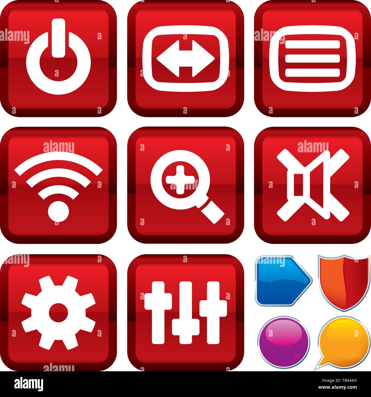 Vector illustration. Set of remote control icons on square buttons ...