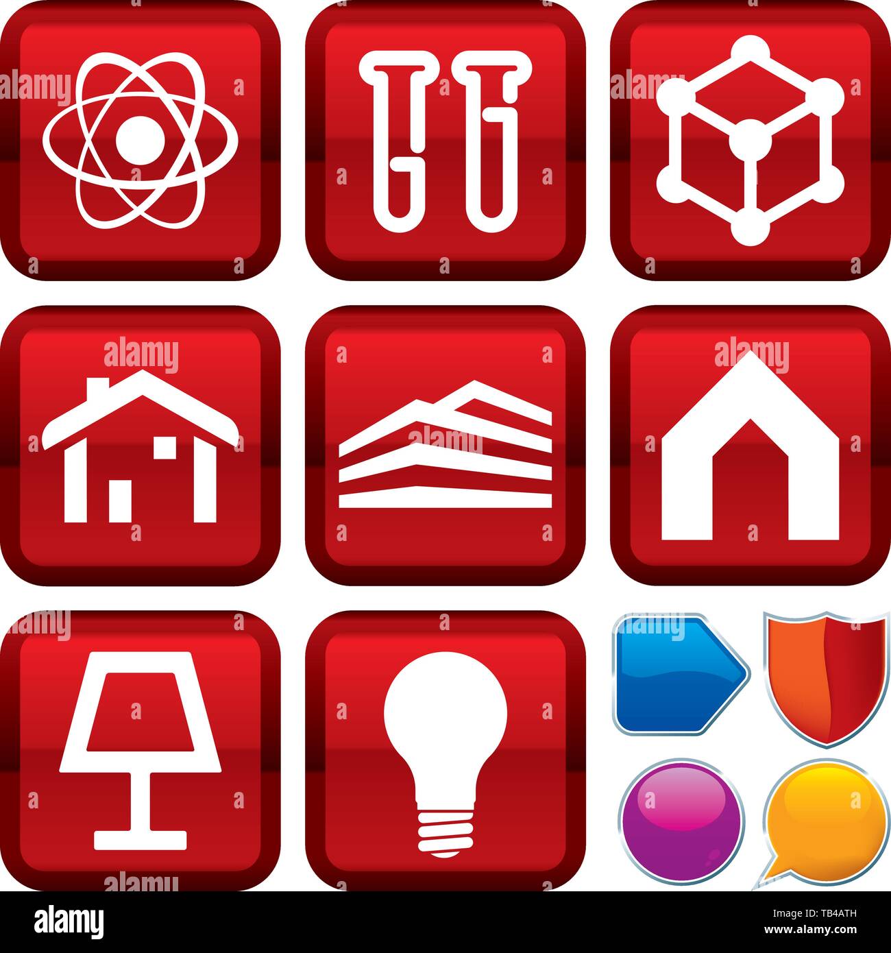 Vector illustration. Set of technical icons on square buttons ...