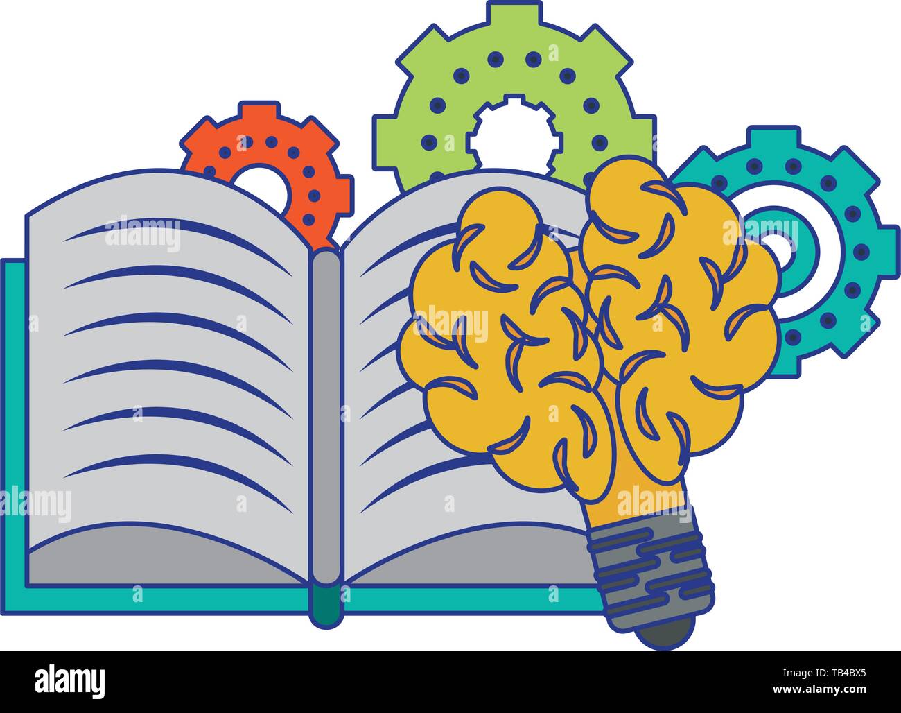 Book open with gears and bulb light brain shape blue lines Stock Vector Image & Art - Alamy