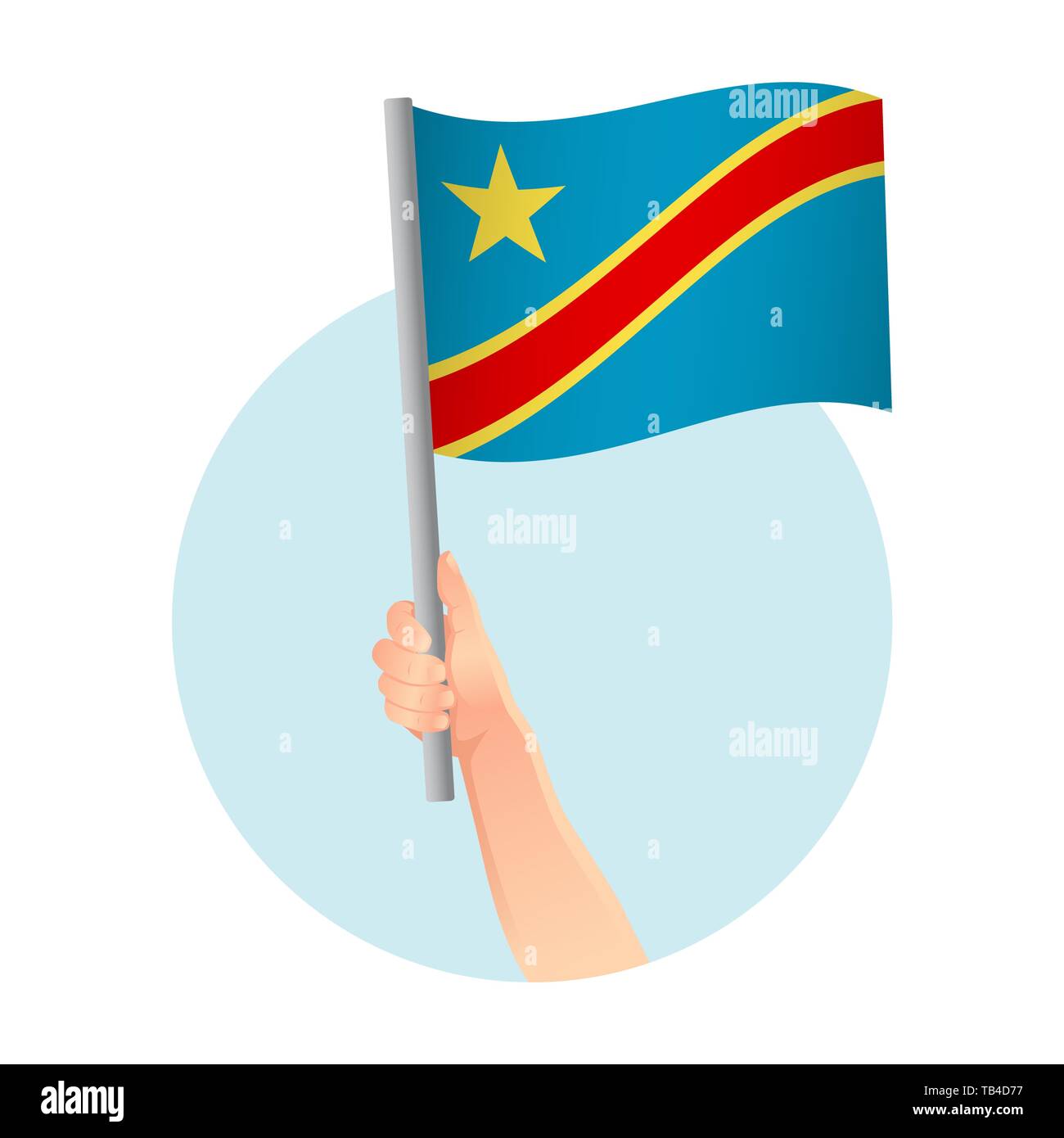 Democratic Republic of the Congo flag in hand. Patriotic background ...