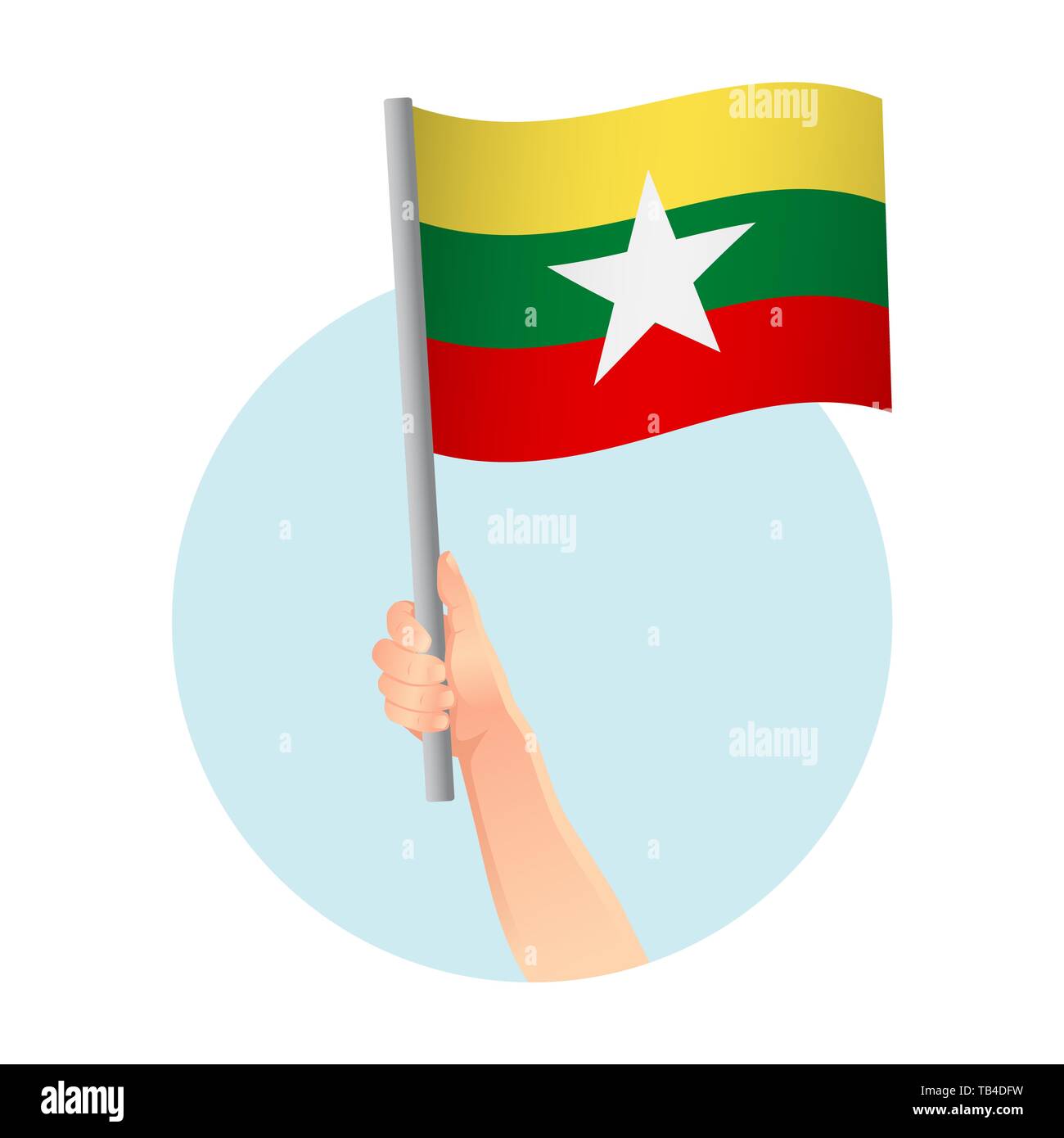 Myanmar flag in hand. Patriotic background. National flag of Myanmar ...