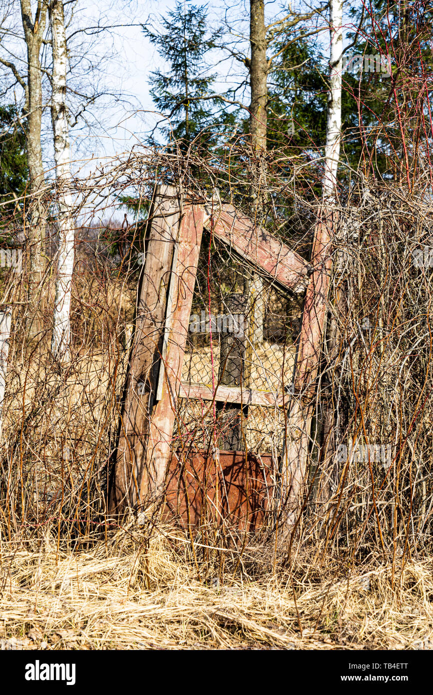 old wooden plank building structure in countryside. loneliness and ...