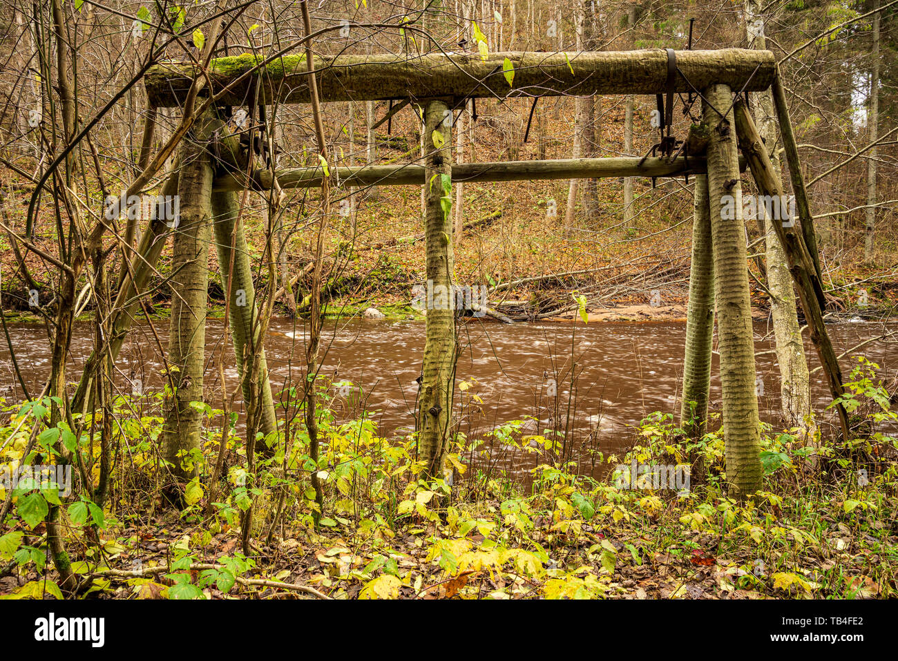 wooden fire watchtower construction details. forest tower Stock Photo ...