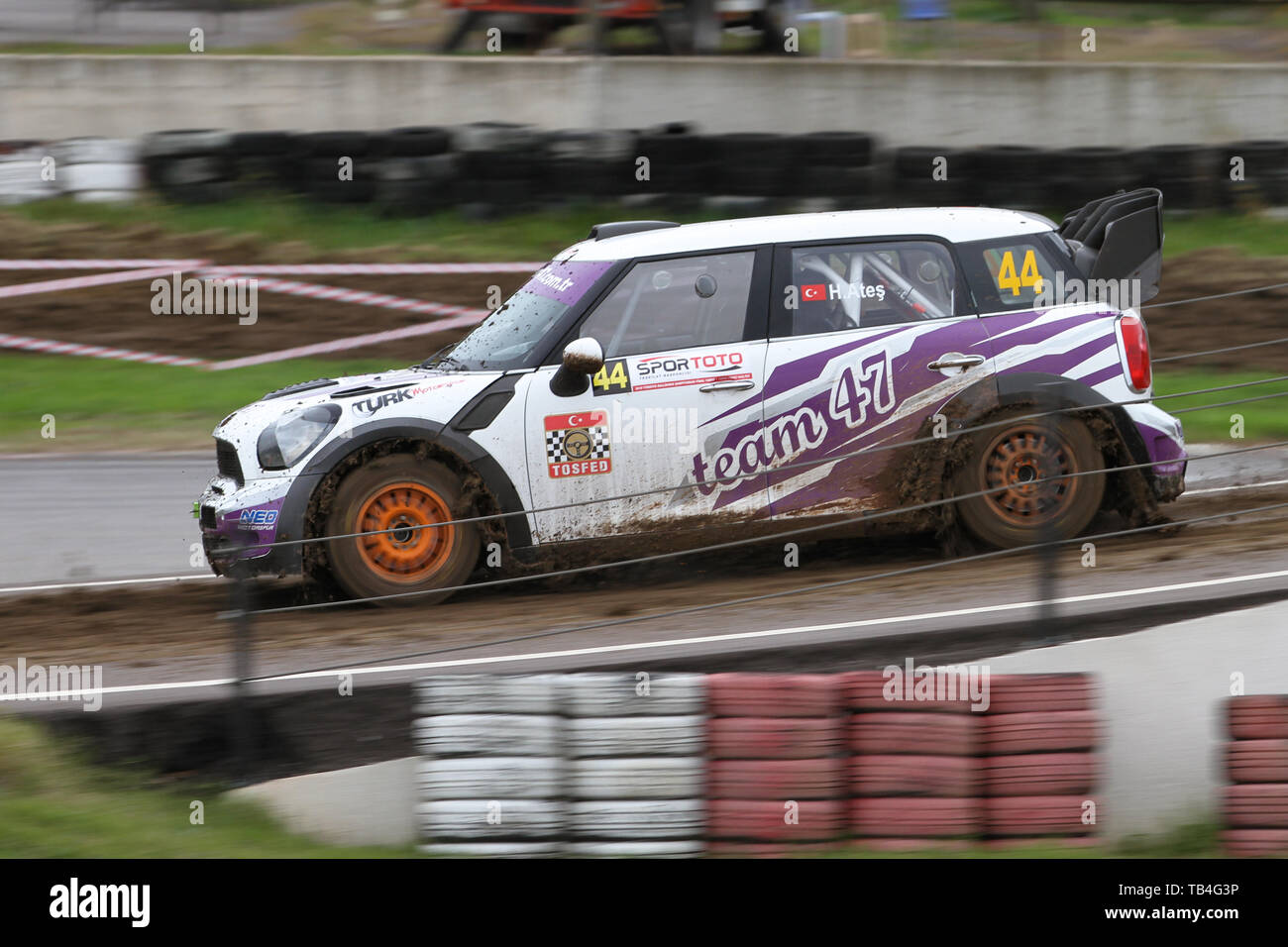 ISTANBUL, TURKEY - DECEMBER 16, 2018: Halim Ates drives Mini JCW WRC ...