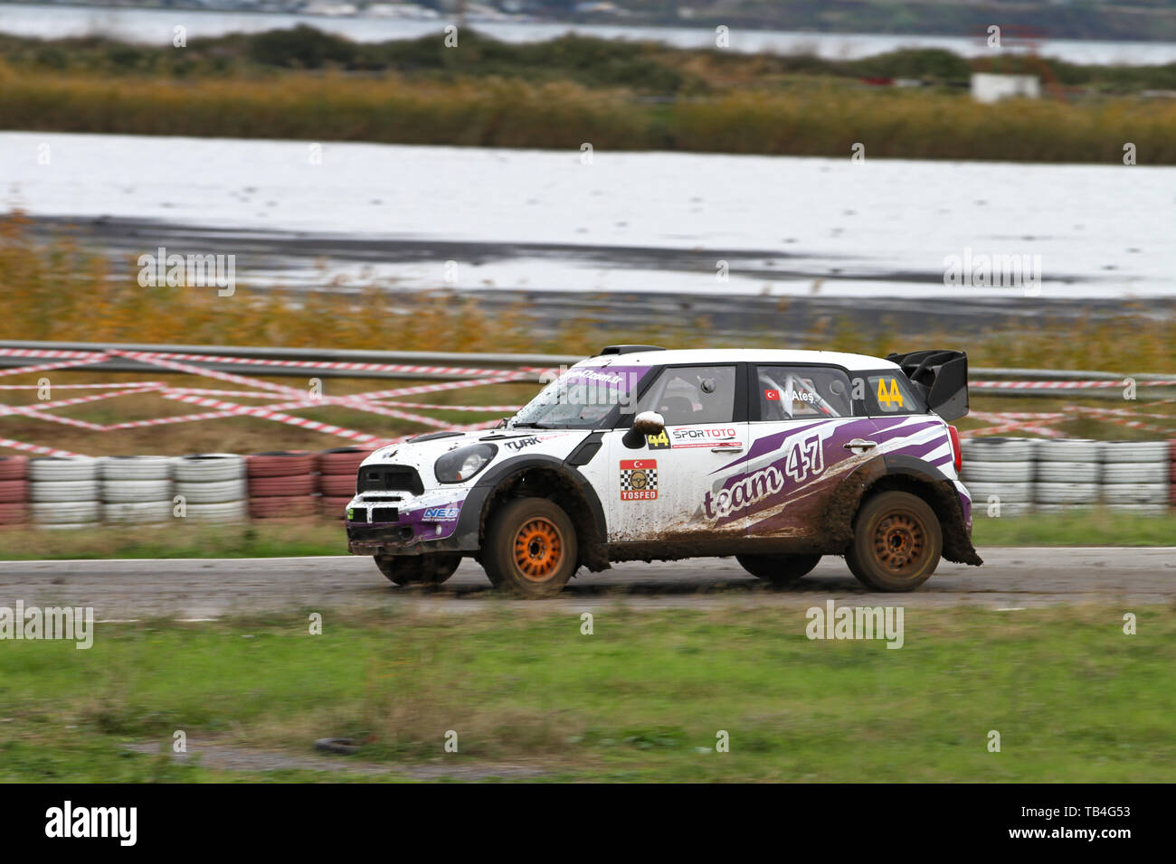 ISTANBUL, TURKEY - DECEMBER 16, 2018: Halim Ates drives Mini JCW WRC ...